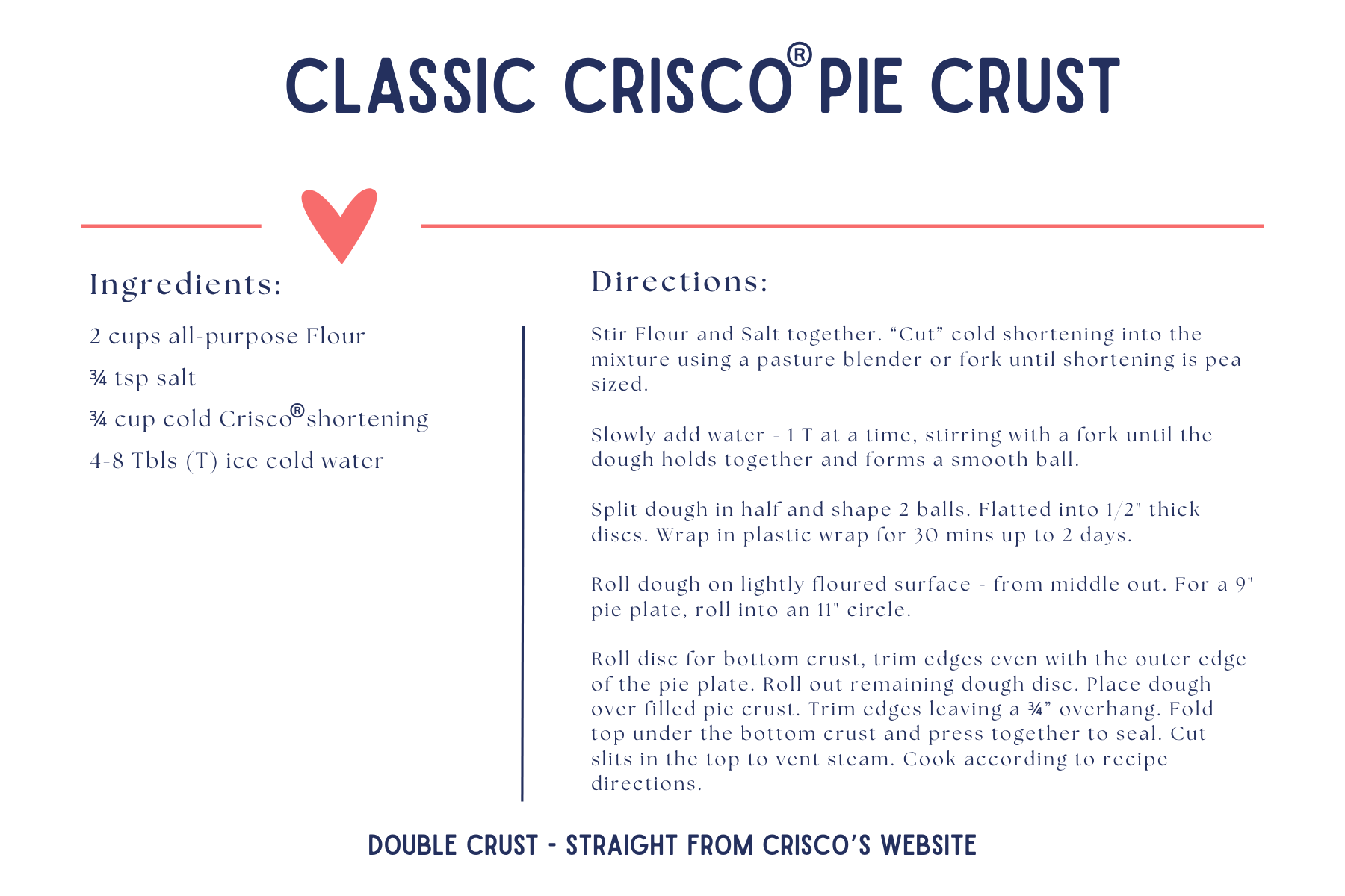 Classic Crisco Pie Crust Recipe – Anabelle's Bakery